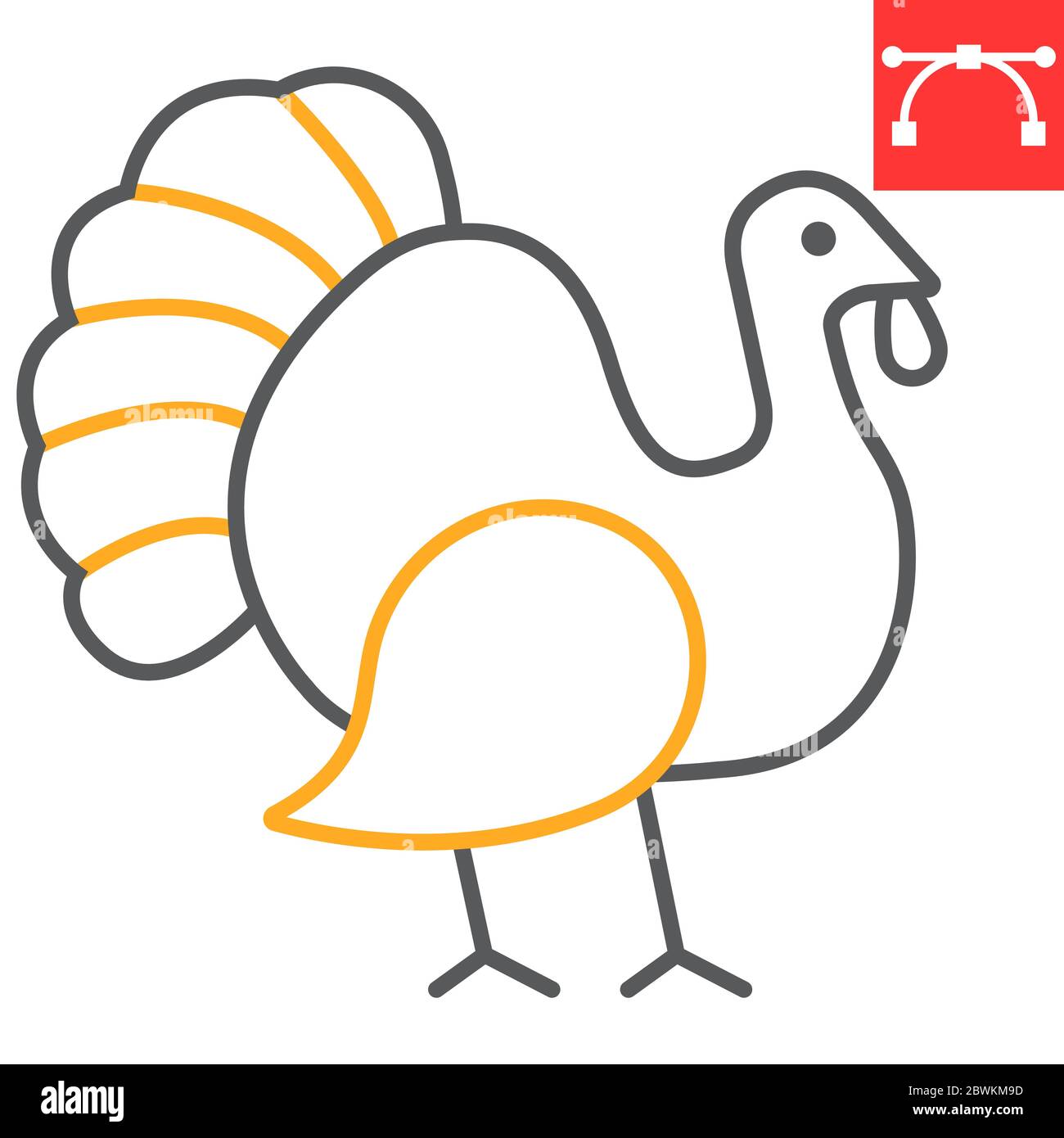 Turkey bird color line icon, animal and poultry, turkey animal sign ...