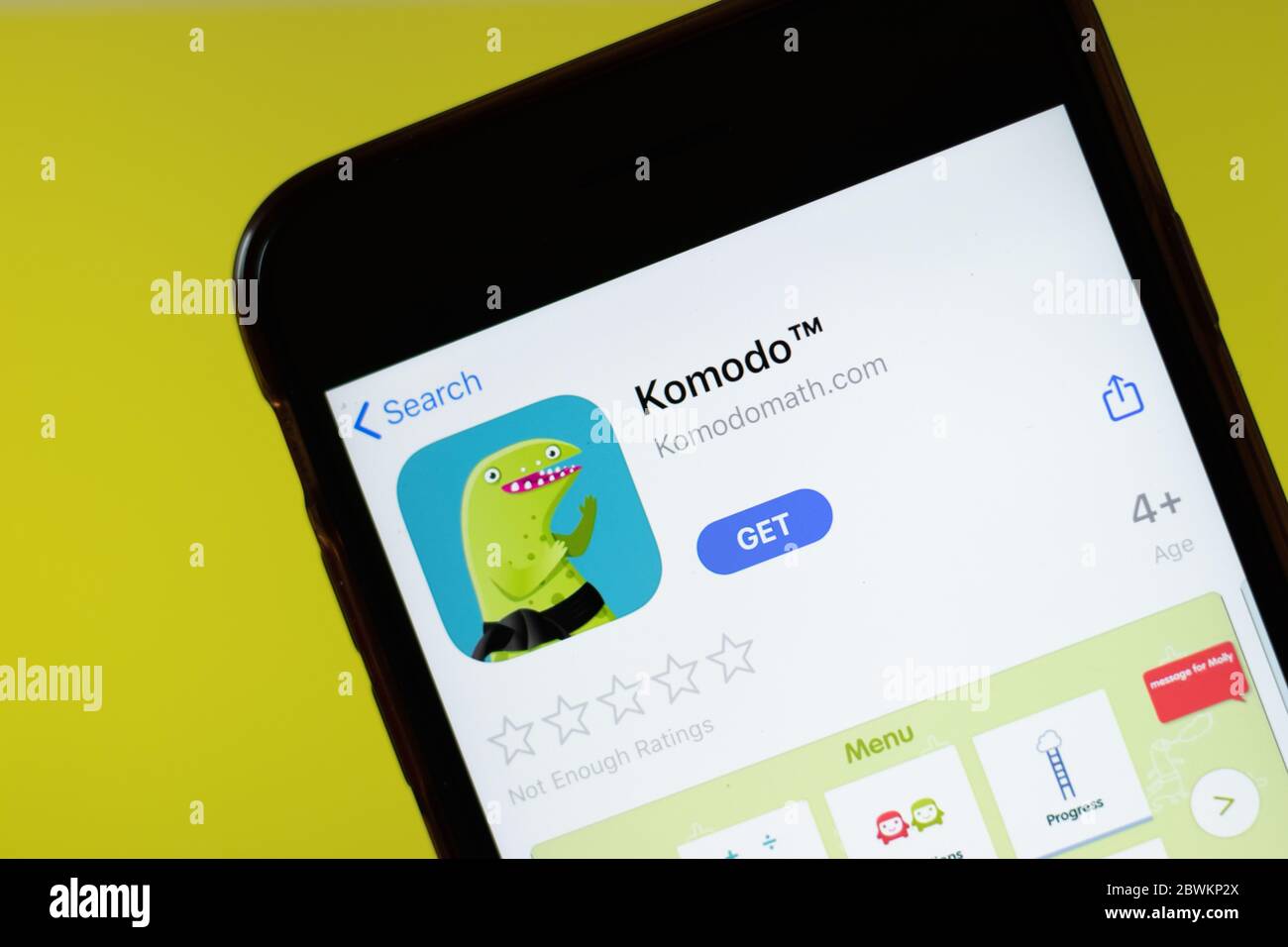 Moscow, Russia - 1 June 2020: Komodo app mobile logo close-up on screen display, Illustrative ...