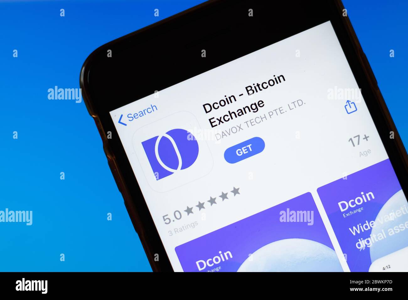 Moscow, Russia - 1 June 2020: Dcoin app mobile logo close-up on screen ...