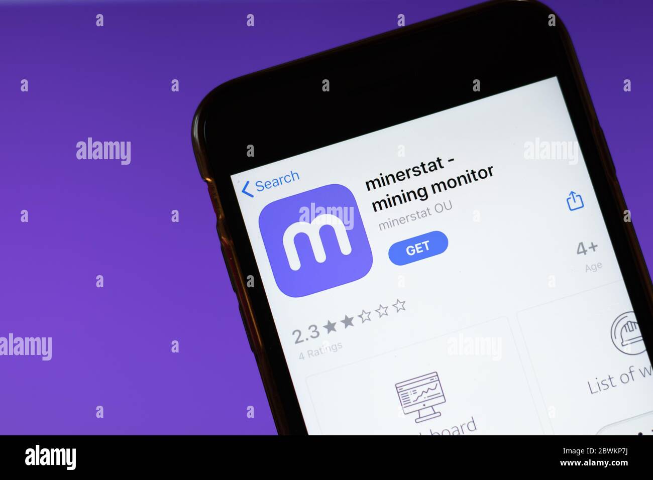Moscow, Russia - 1 June 2020: minerstat app mobile logo close-up on ...