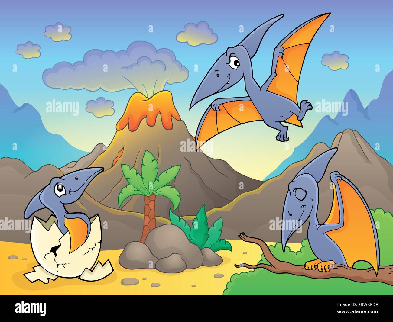 Pterodactyls near volcano image 1 - eps10 vector illustration Stock ...