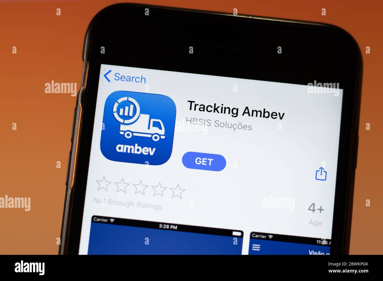 Moscow, Russia - 1 June 2020: Tracking Ambev app mobile logo close-up ...