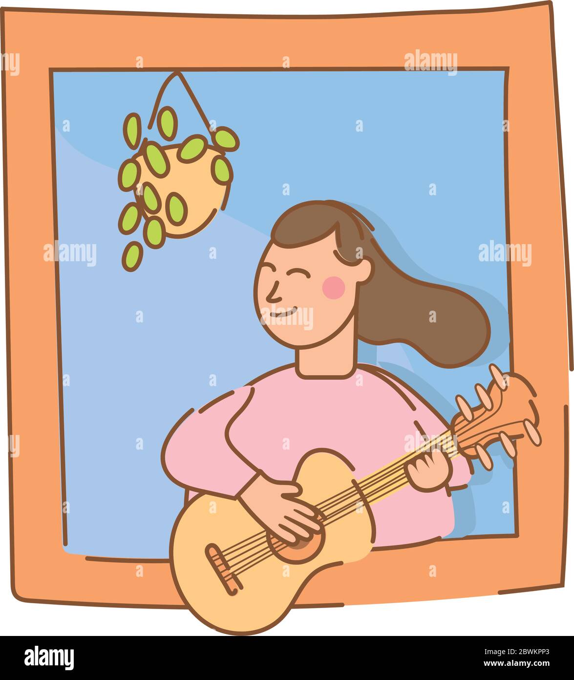 woman playing guitar in apartment window for quarantine free form style ...