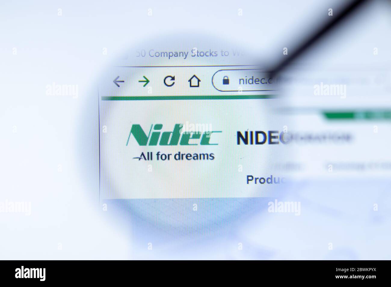 Moscow, Russia - 1 June 2020: Nidec.com website page. Nidec Corp logo ...