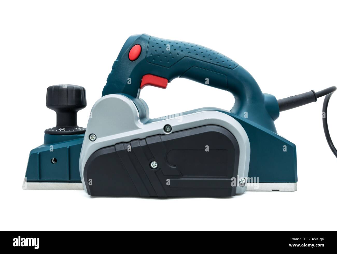 Electric planer for wood processing on a white background. Isolated ...