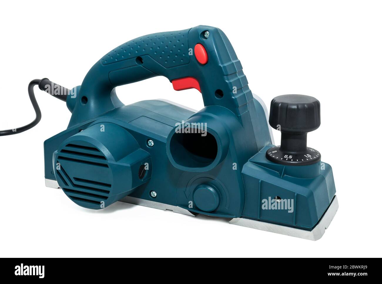 Electric planer for wood processing on a white background. Isolated ...