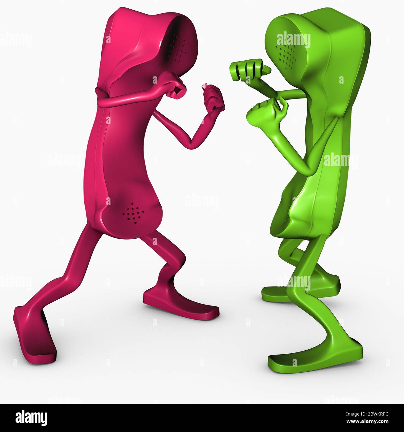 3D isolated character boxing pose competition concept phone telco ...