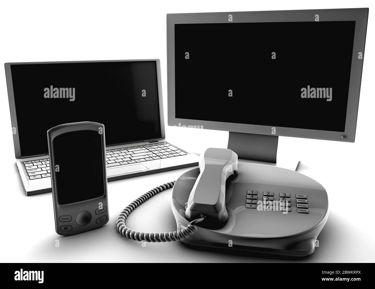 A bundle of four main telco services isolated on white Stock Photo - Alamy