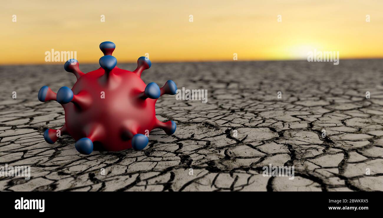 3d rendering coronvirus devastation on economy on a sunset background ...