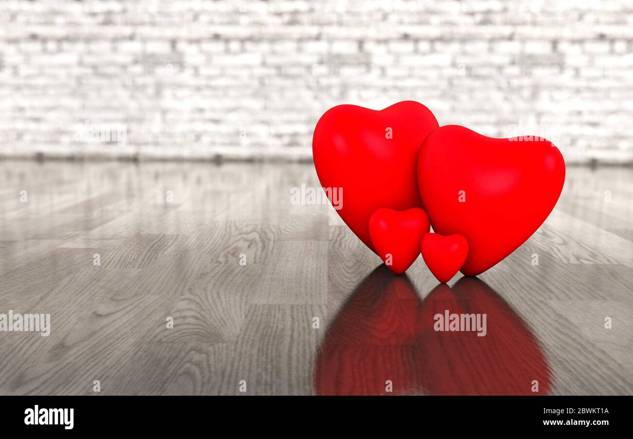 3d rendering of a family in-house staying safe at home on white brick ...