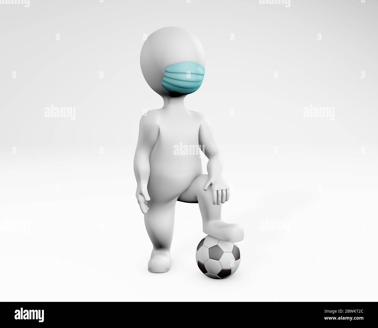 Fatty man with a mask ready to play soccer football 3d rendering ...