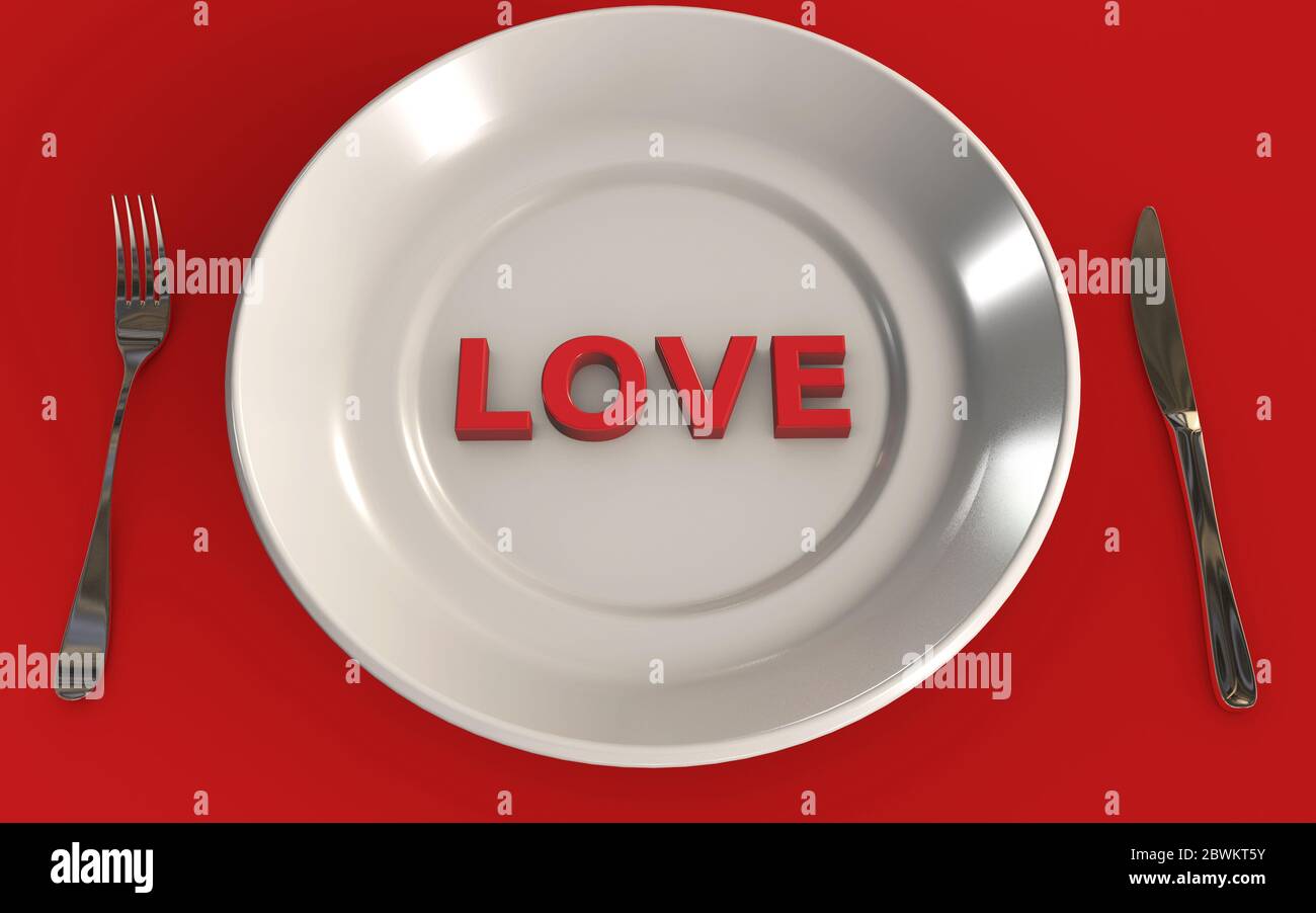 Food and Love connection 3d while having a meal 3d rendered concept ...