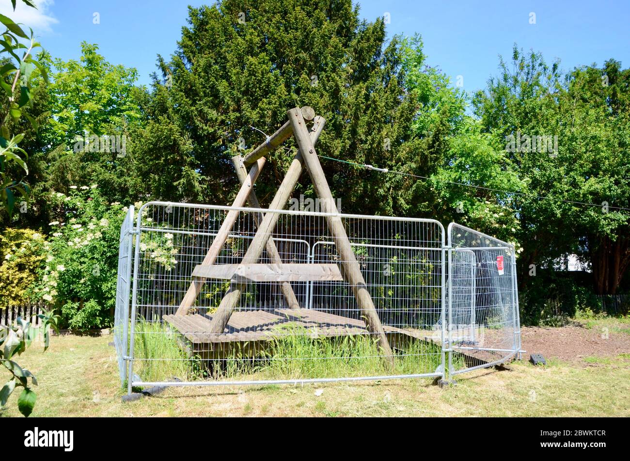 the fenced off childrens play area in priory park crouch end hornsey N8 ...