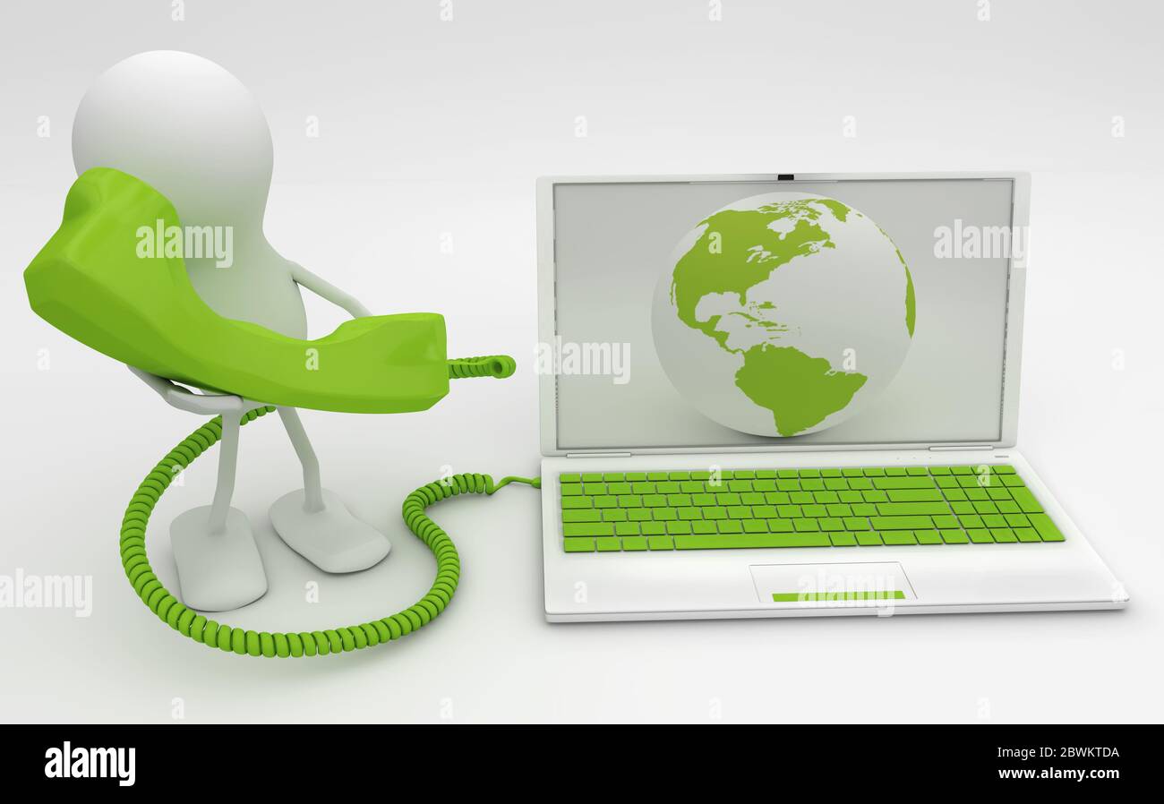 Man talkng on the phone connected to Internet. 3D render Stock Photo ...