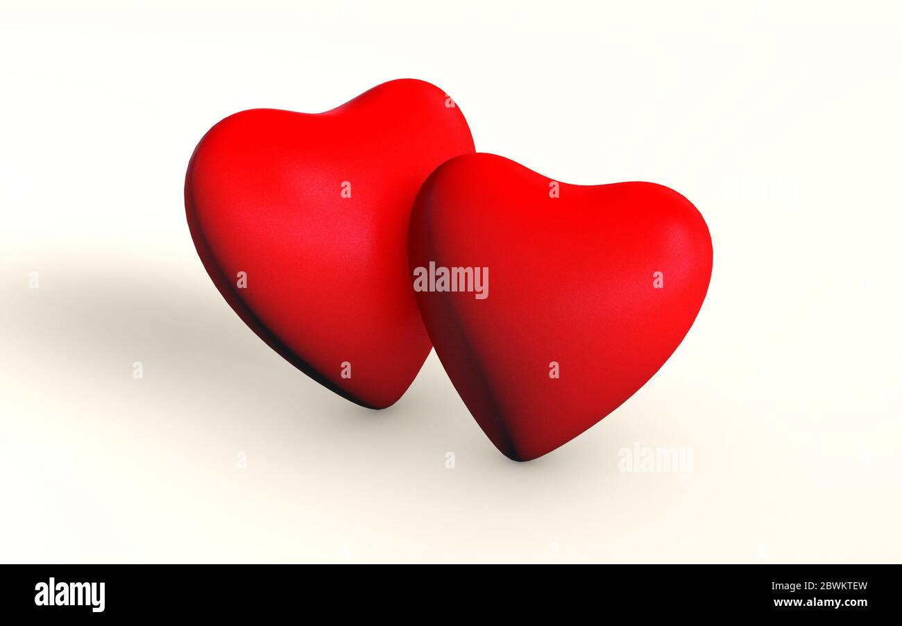 two red hearts in love connection relationship 3d rendered concept ...