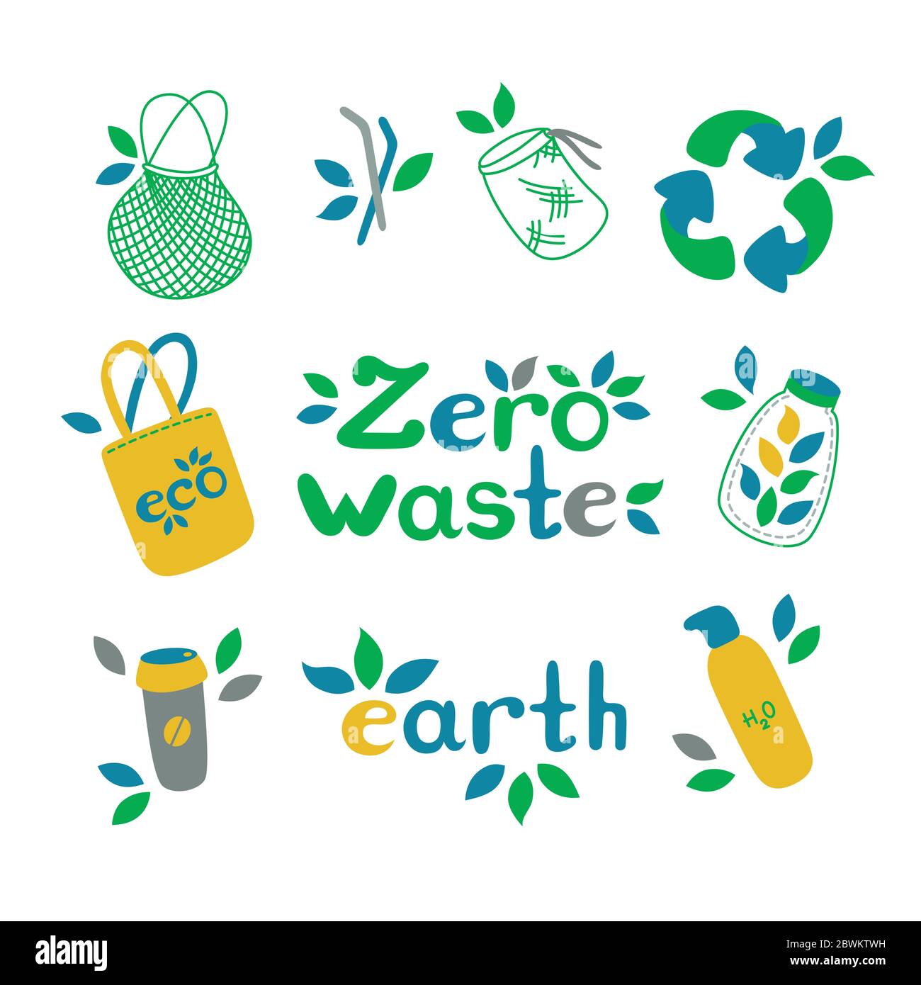 Zero waste set. Symbols of recycling and reducing pollution. Vector illustration in nice flat ...