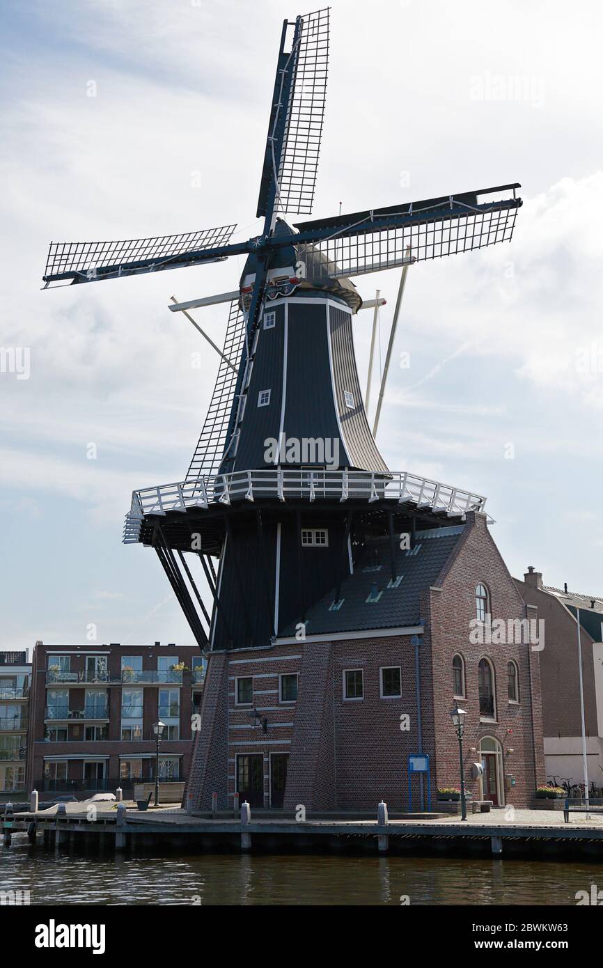 Traditional dutch Windmill located in Haarlem, The Netherlands Stock ...