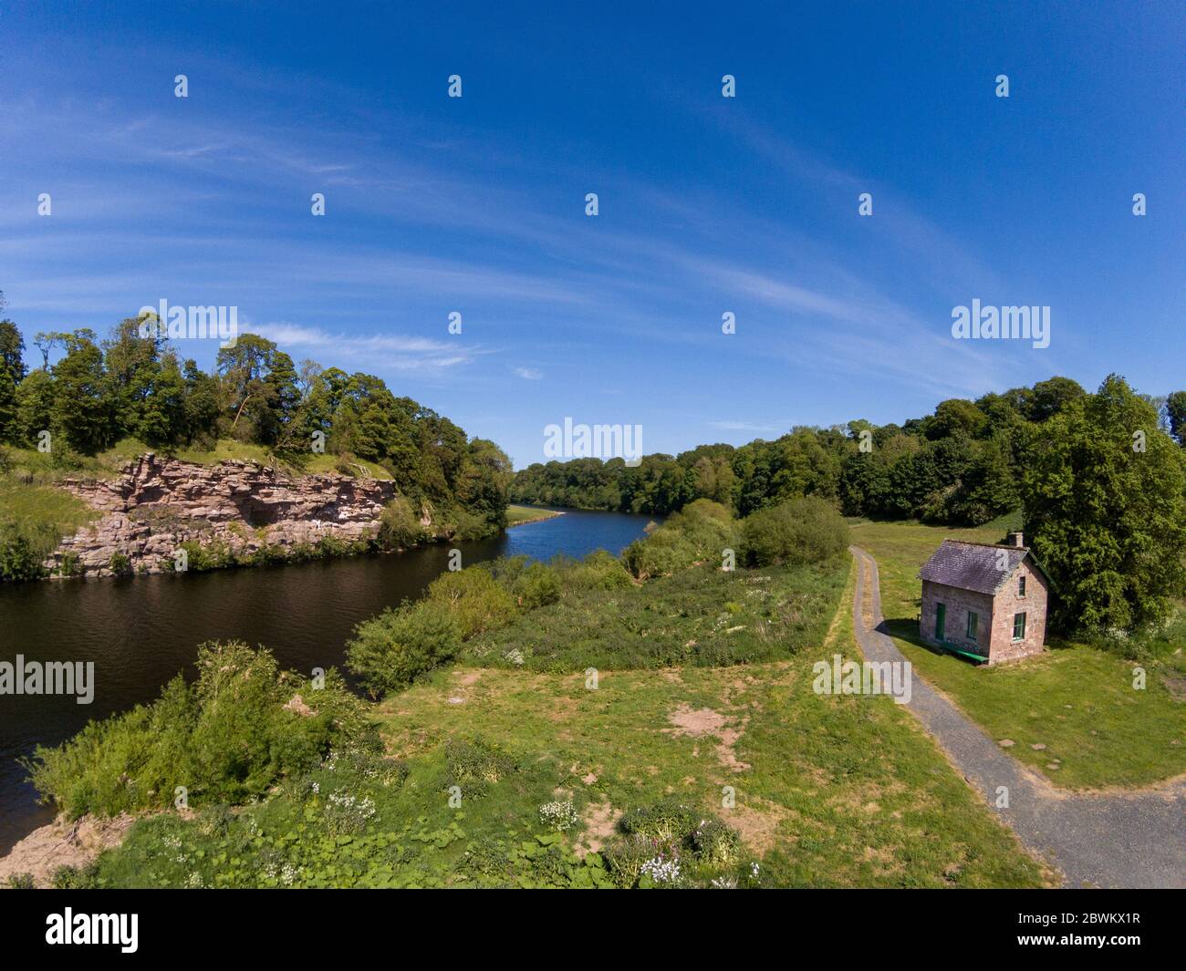 The River Tweed near Tillmouth on the lower reaches of the river where ...