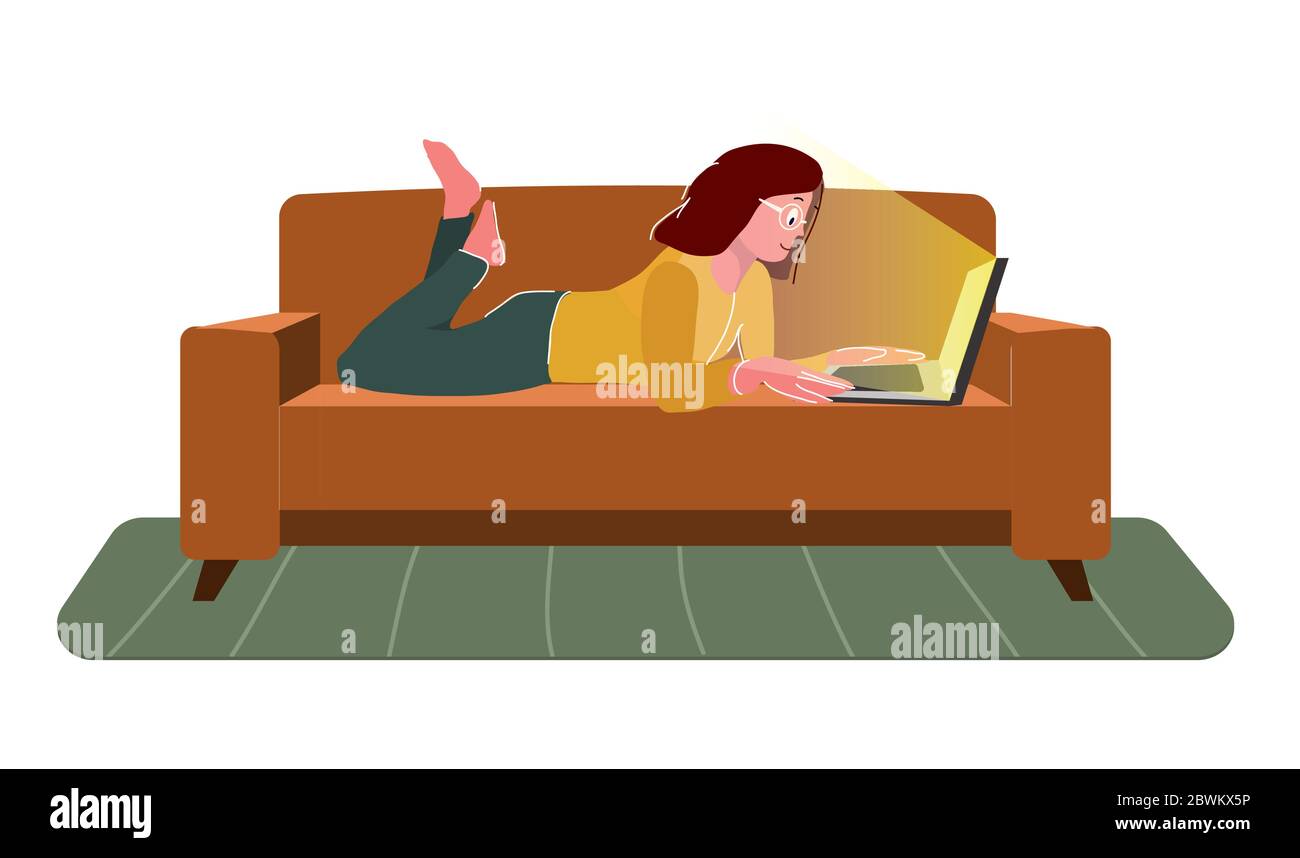 Freelance home or studying concept. Remote work. Woman works sitting at ...