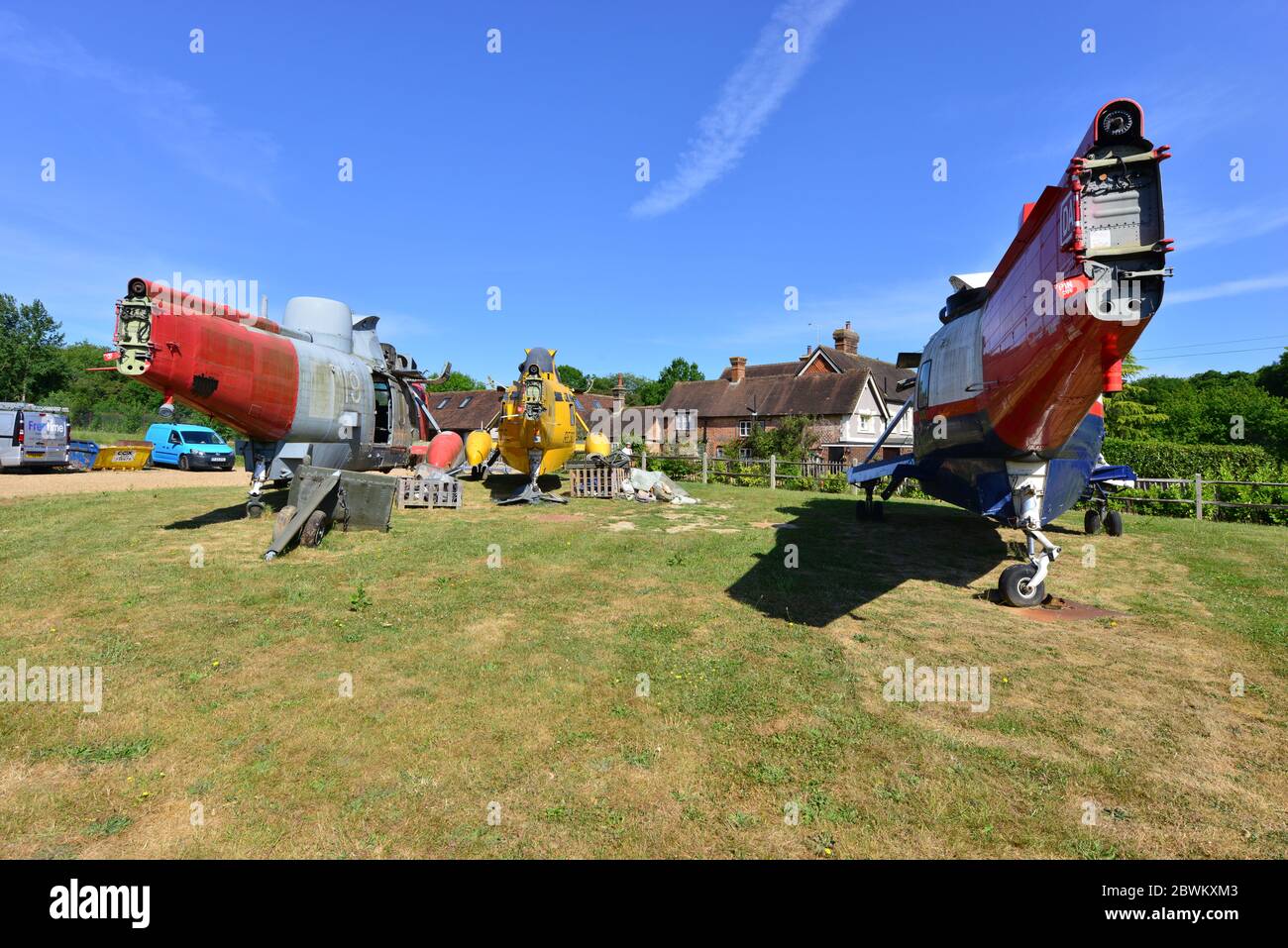 Scrap Sea King Helicopters in a yard in Surrey Stock Photo - Alamy