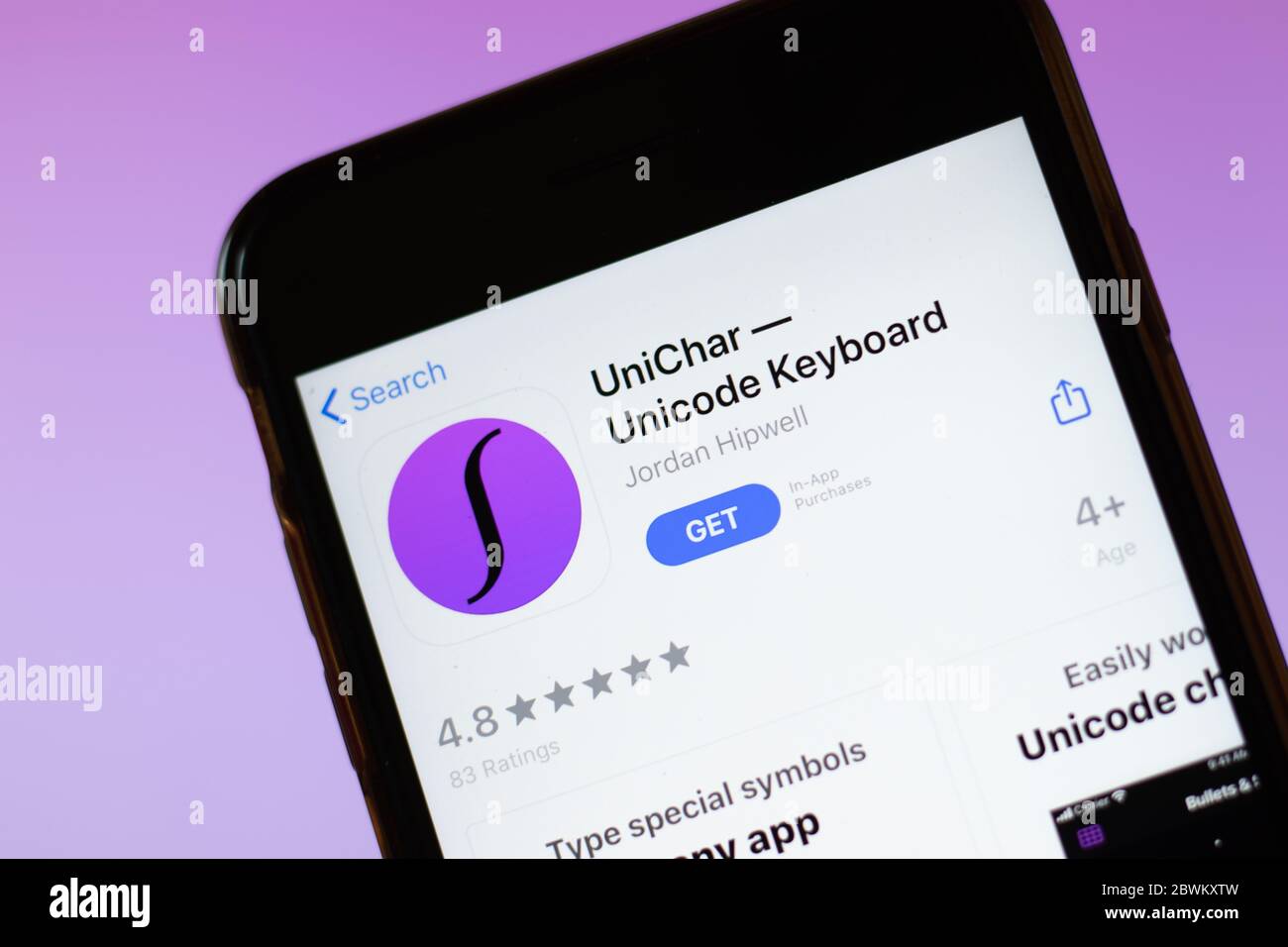 Moscow, Russia - 1 June 2020: UniChar Unicode app mobile logo close-up ...