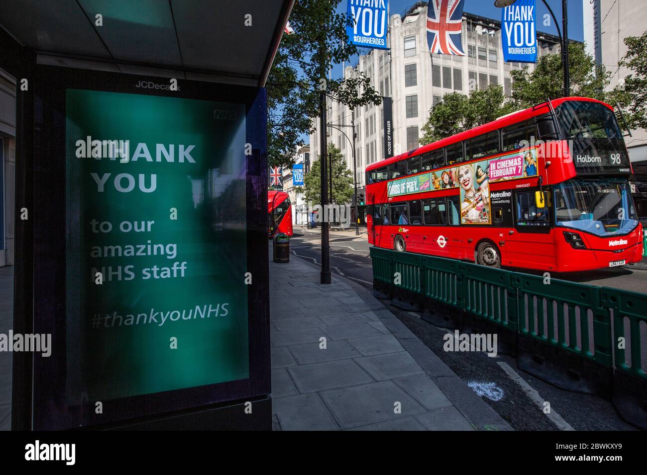 Widened pavements ready for the intake of pedestrians in London during ...