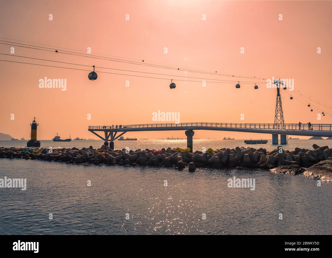 Busan city with Haeundae beach at sunset in Busan, South Gyeongsang ...