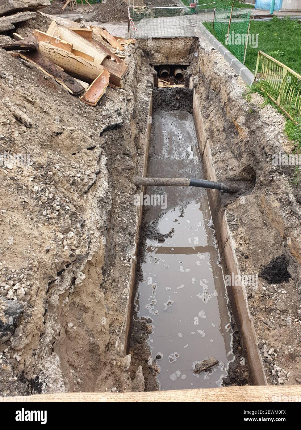 trench with pipes, repair work on the water supply Stock Photo - Alamy