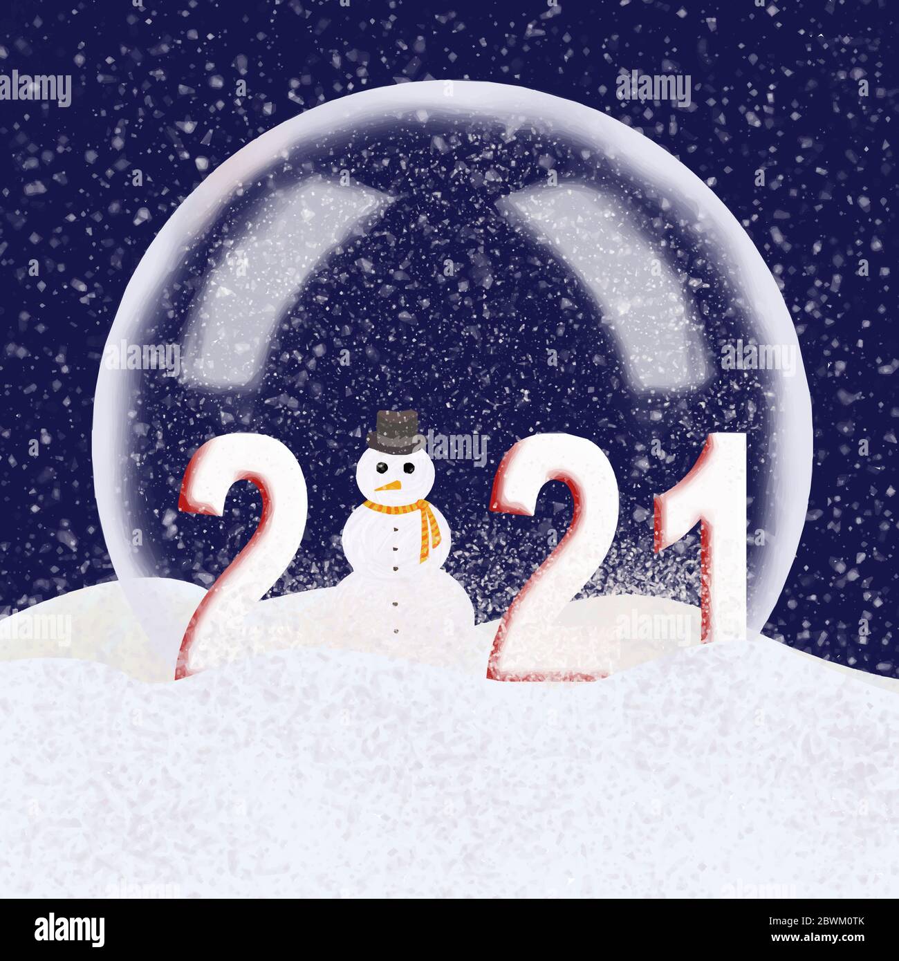 Snowman inside a snow globeon a winter night. Stock vector illustration ...