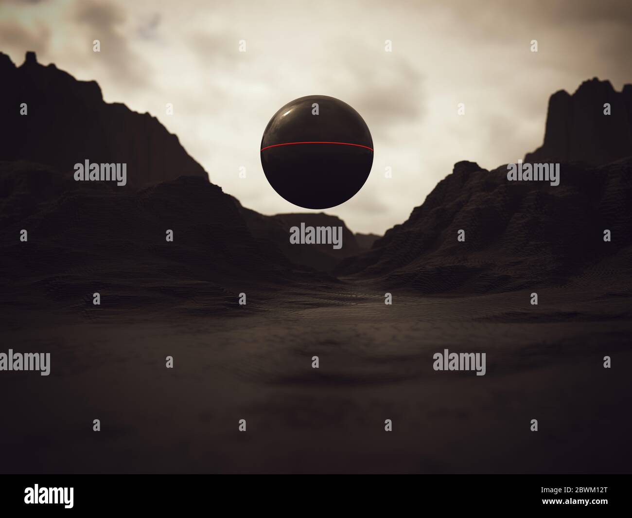 Alien Sphere Black Geometric Abstract Cube Landscape Rocky Hills with ...