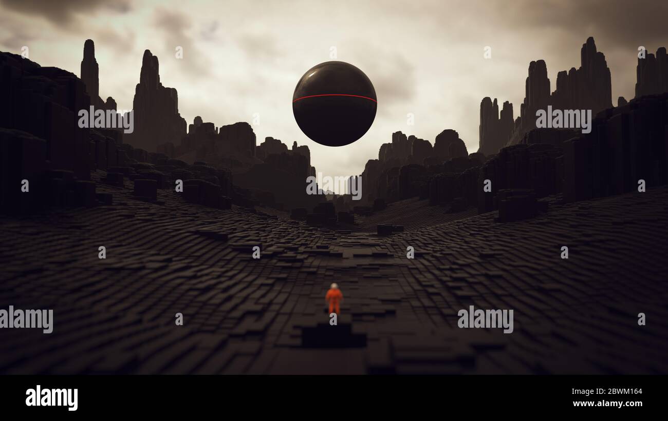 Alien Cube Black Geometric Abstract Cube Landscape Valley Canyon with ...