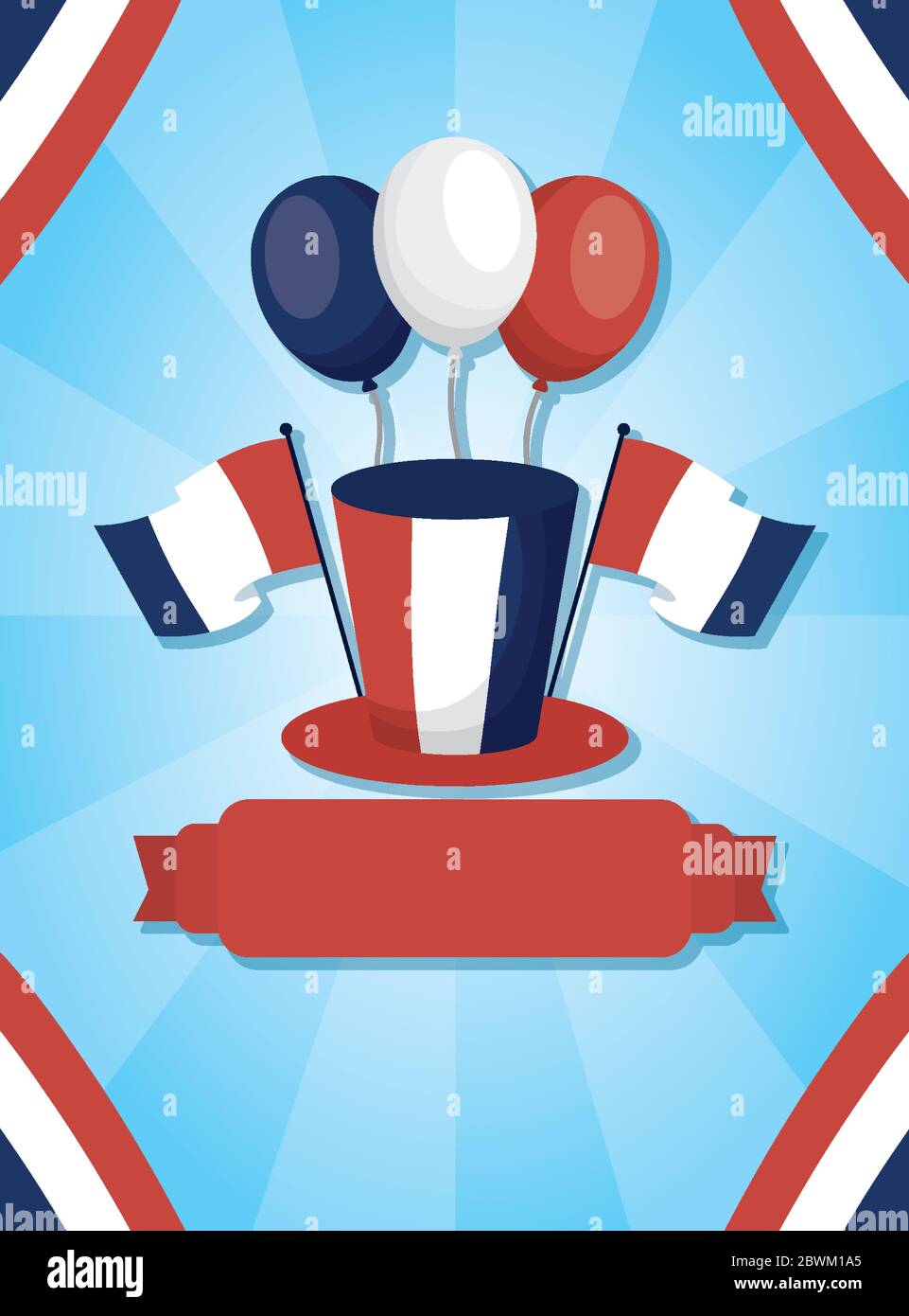 france hat flags balloons and ribbon of happy bastille day vector ...
