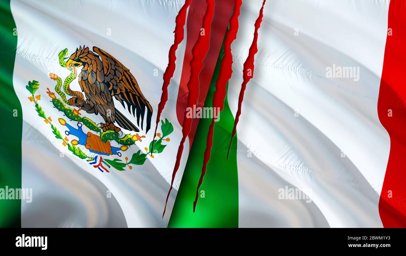 Mexico and Italy flags with scar concept. Waving flag,3D rendering ...