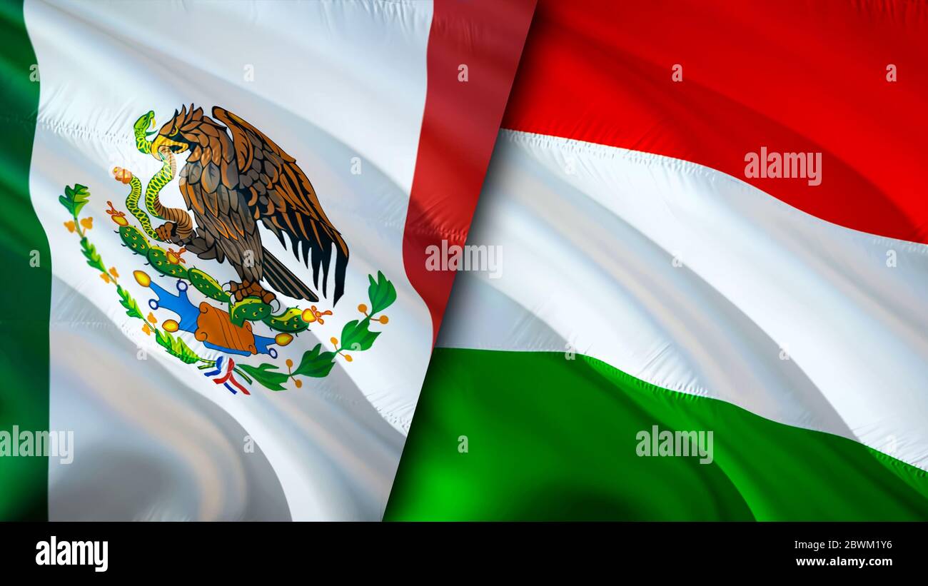 Mexico and Hungary flags. 3D Waving flag design. Mexico Hungary flag ...
