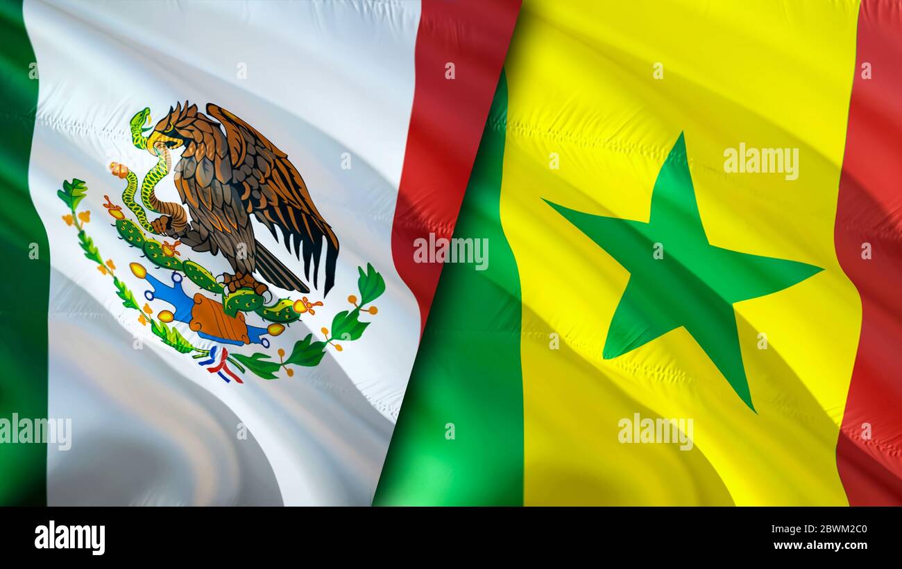 Mexico and Senegal flags. 3D Waving flag design. Mexico Senegal flag ...