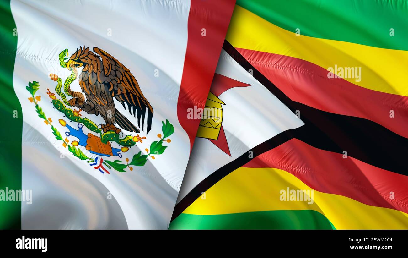 Mexico and Zimbabwe flags. 3D Waving flag design. Mexico Zimbabwe flag ...