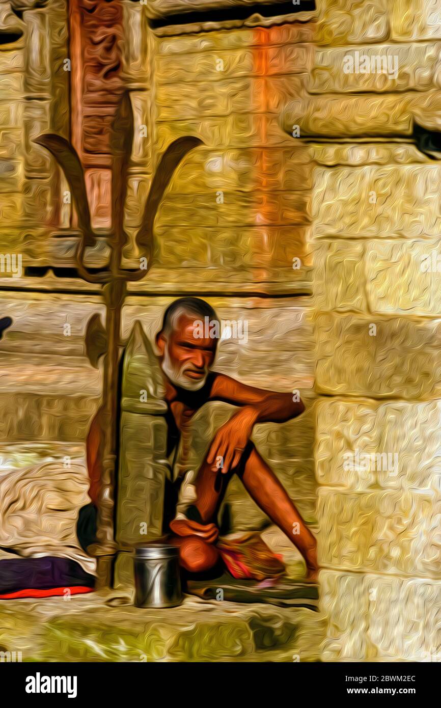 Hindu holy man in a temple of Kathmandu. The exotic and chaotic capital ...