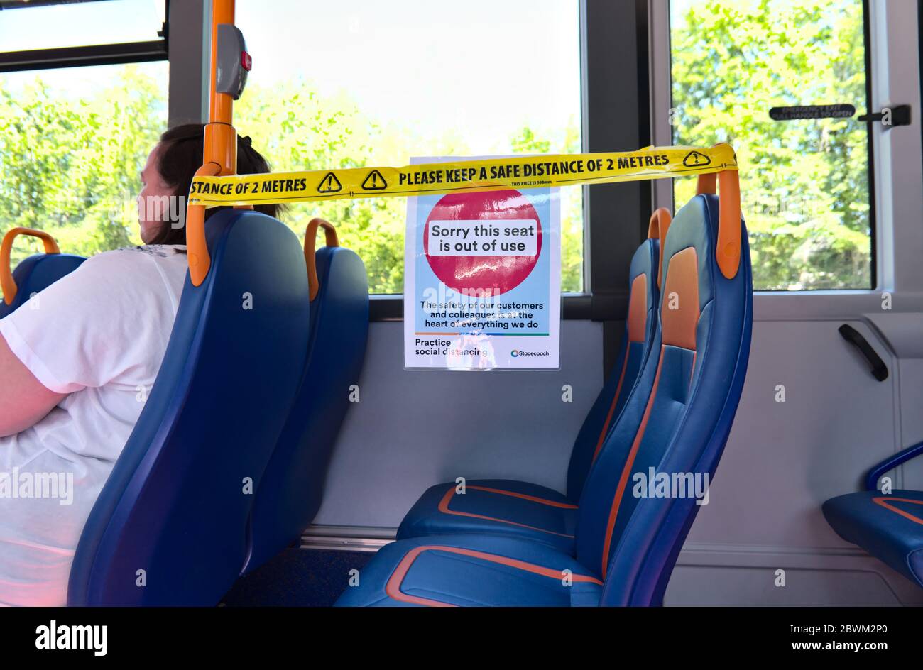 Basingstoke, Hampshire / UK - May 29 2020: Some seating areas are taped ...