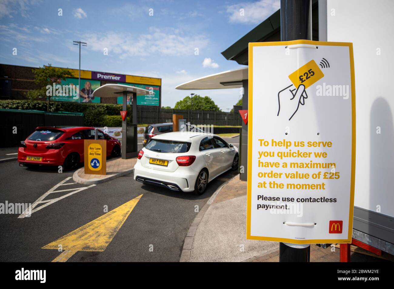 Information signs at the reopened McDonald's drive-thru at Bloomfield ...