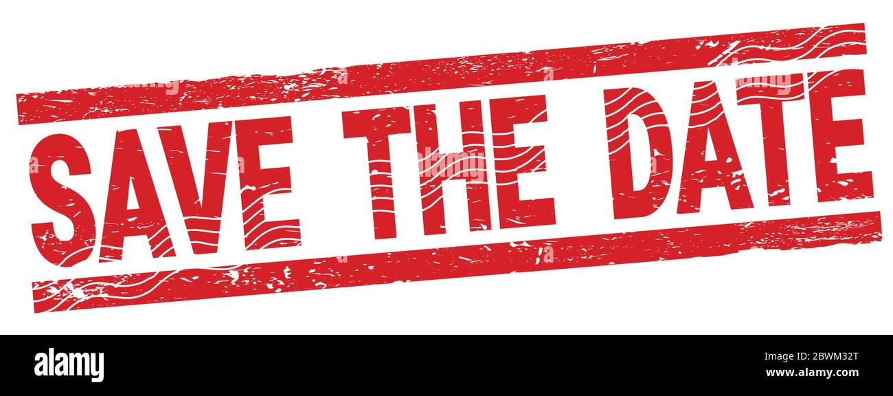 SAVE THE DATE red grungy stamp sign Stock Photo - Alamy