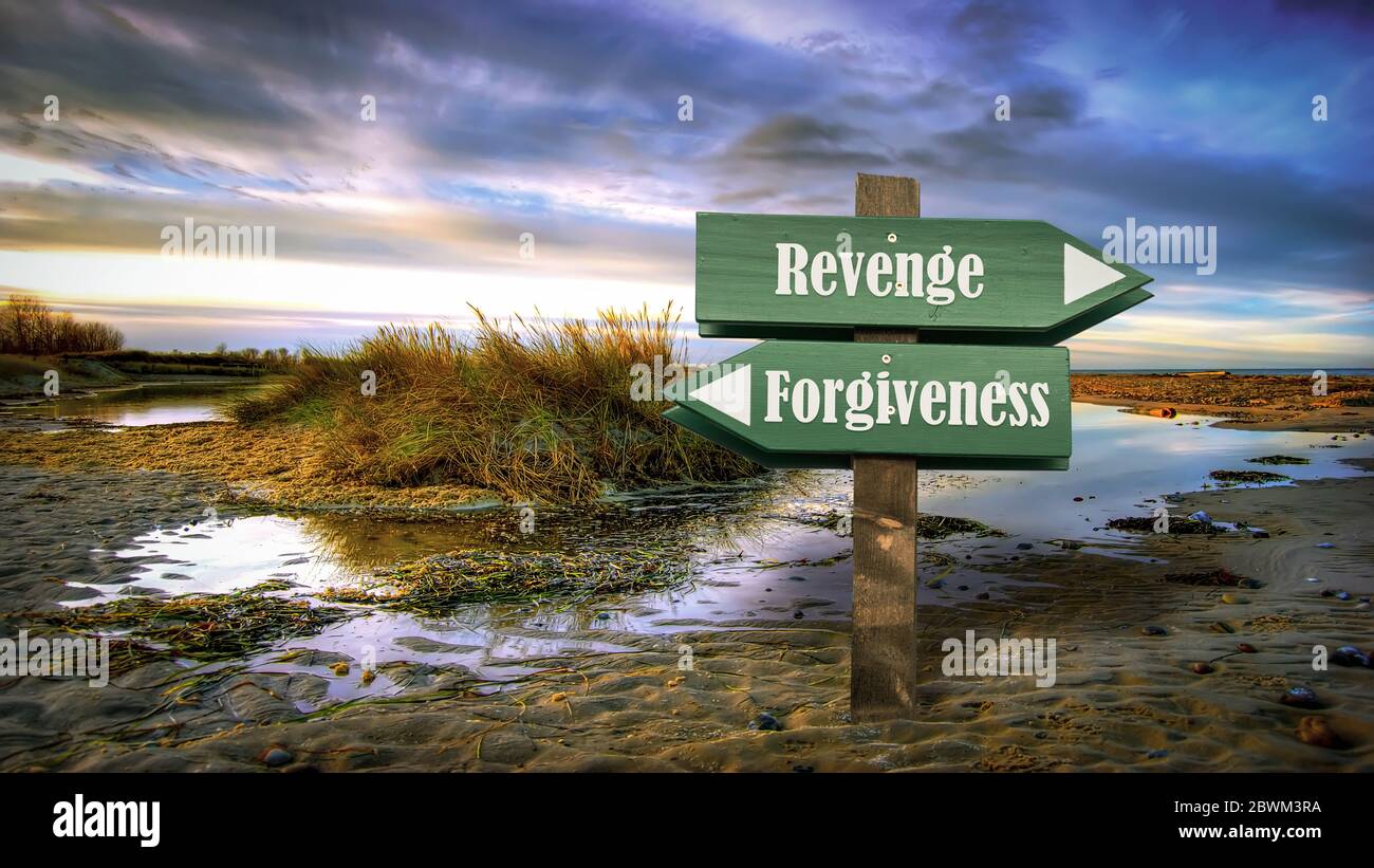 Street Sign the Direction Way to Forgiveness versus Revenge Stock Photo ...