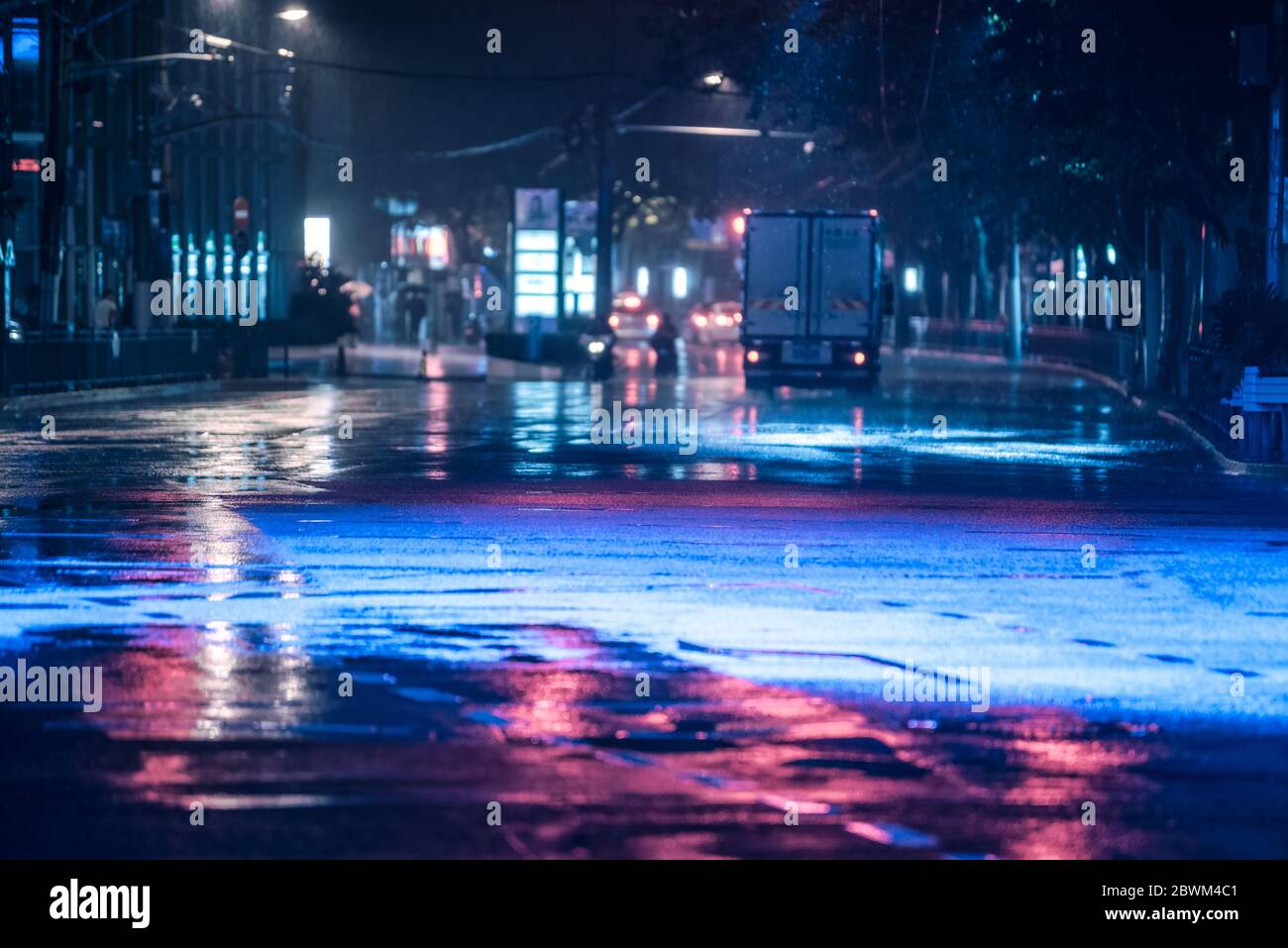 City Street At Night Raining