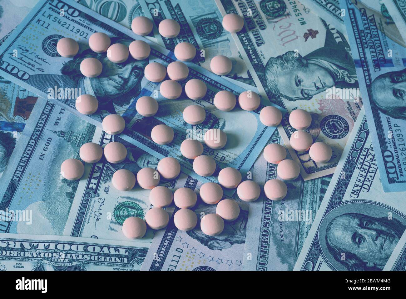 Medicine pills or capsules with dollars. Pharmacy prescription for ...
