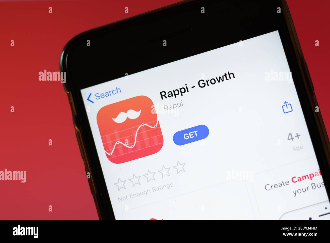Moscow, Russia - 1 June 2020: Rappi Growth app mobile logo close-up on ...