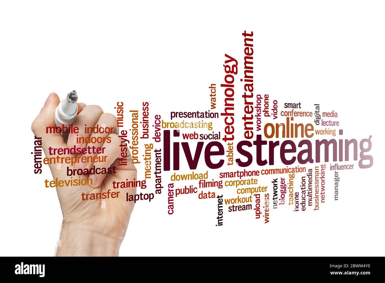 Live streaming word cloud concept on white background Stock Photo - Alamy