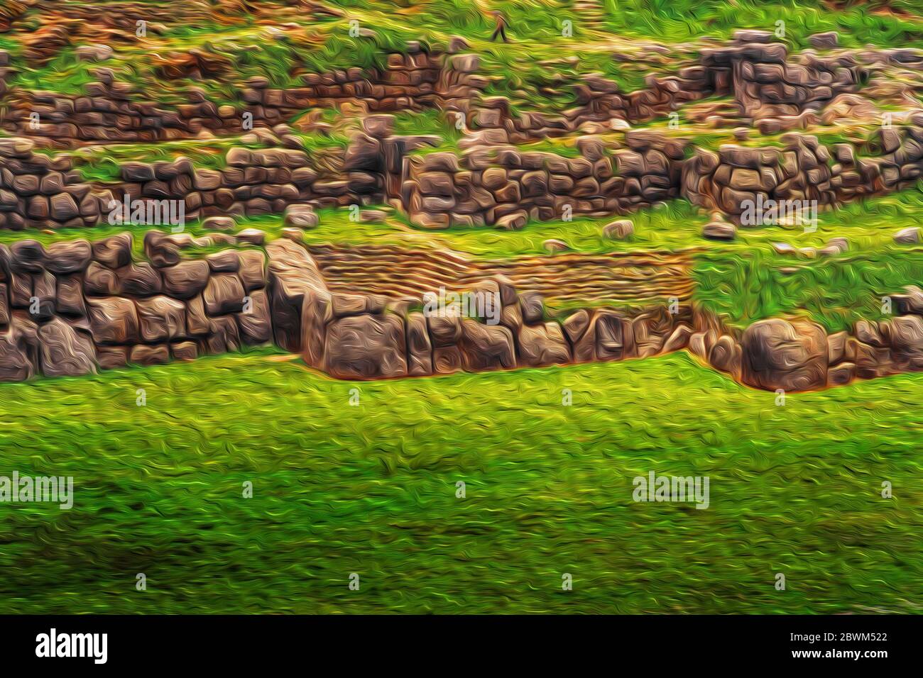 Stone ruins and walls at the Inca archaeological site of Sacsayhuaman ...