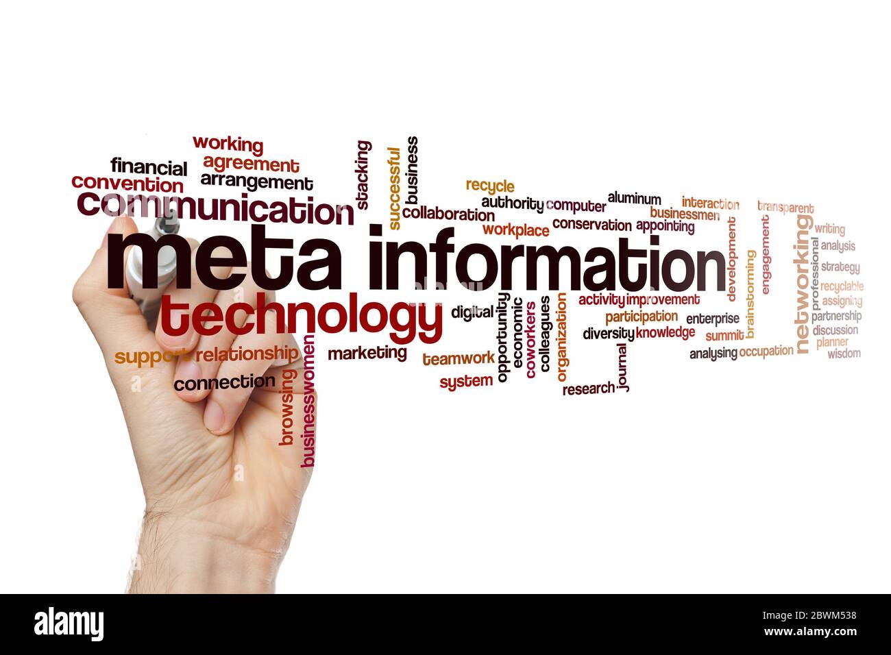 Meta information word cloud concept on white background Stock Photo - Alamy