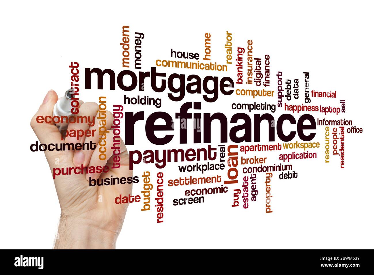 Refinance word cloud concept on white background Stock Photo - Alamy
