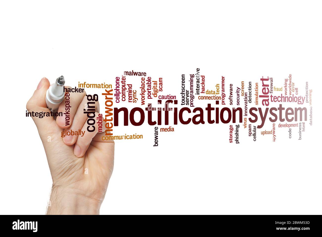 Notification system word cloud concept on white background Stock Photo ...