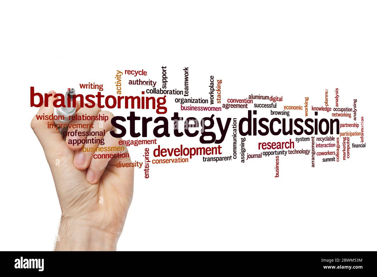 Strategy discussion word cloud concept on white background Stock Photo ...